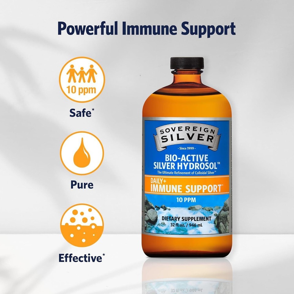 Sovereign Silver Immune Support - Colloidal Silver, 10 ppm, 32 Fl Oz ...