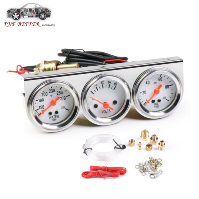 2'' 52mm Chrome Volt Water Oil Pressure Triple 3 Gauge Set Gauges Kit ...