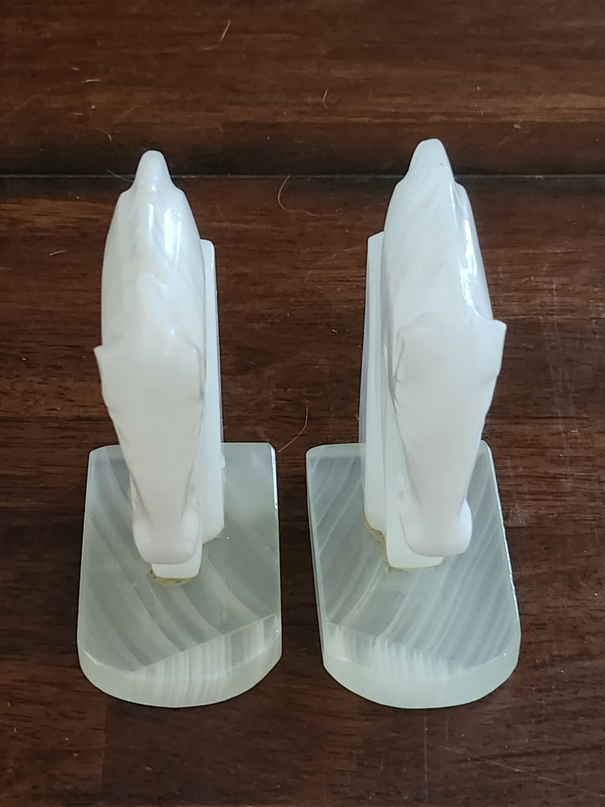 Vintage Set Mexican Bookends 5.5" Carved White-Banded Onyx Stone Horse ...