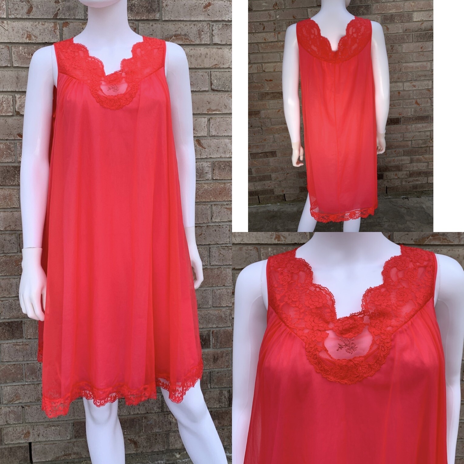 Chiffon Nylon Tricot Small Nightgown Vanity Fair Lace… - Gem