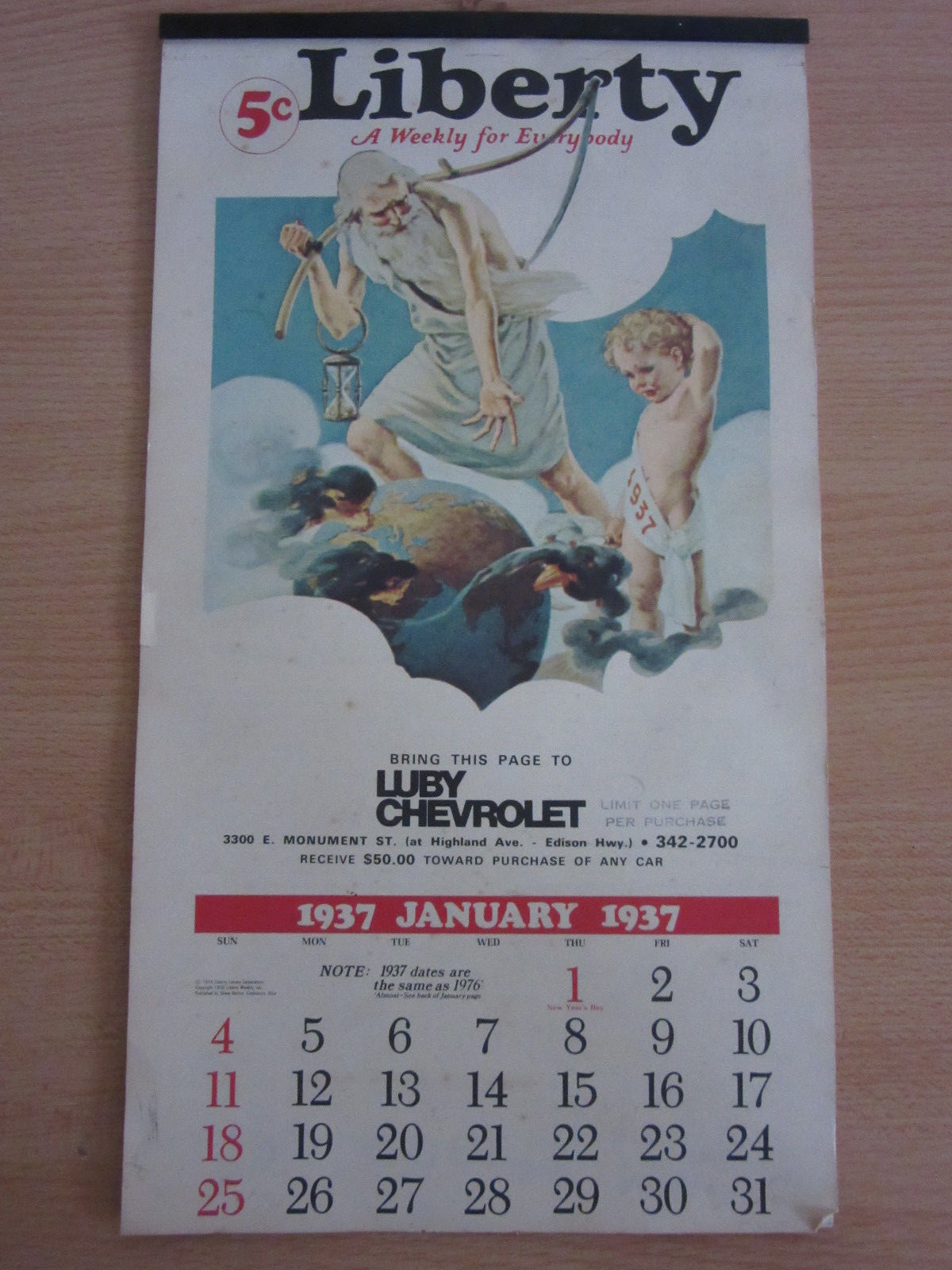 Vintage 1937 Liberty Calendar Baltimore Luby Chevrolet 1976 Reprint | eBay