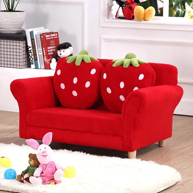 New! KIDS 2 Seater Timber STRAWBERRY SOFA COUCH Arm CHAIR w/ CUSHION ...