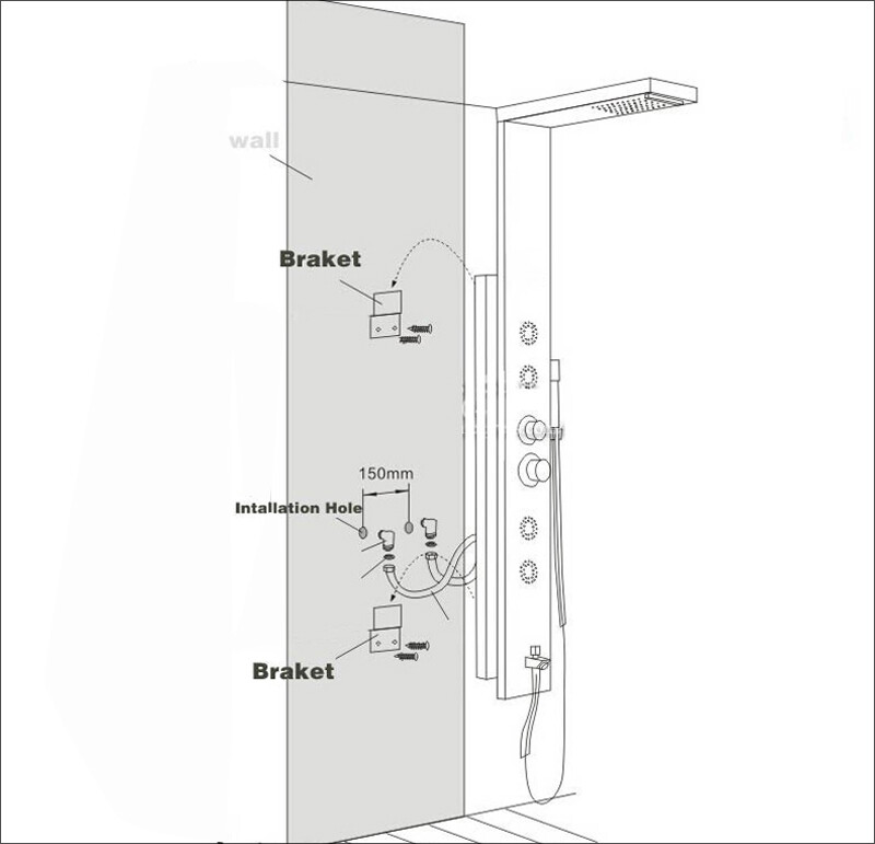 LED Shower Panel Column Tower Stainless Steel Black Waterfall Body Jet ...