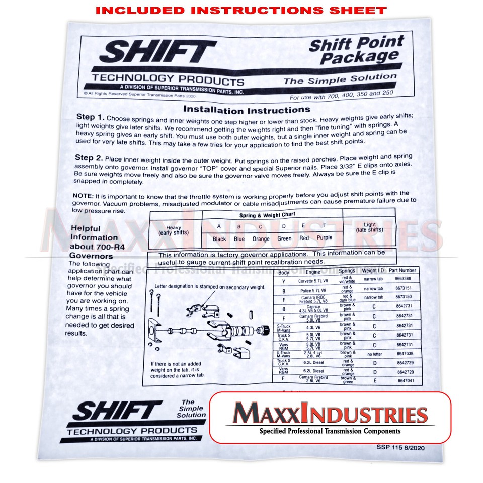 TH400 Turbo Transmission Governor Gear, Springs, Weights Shift ...