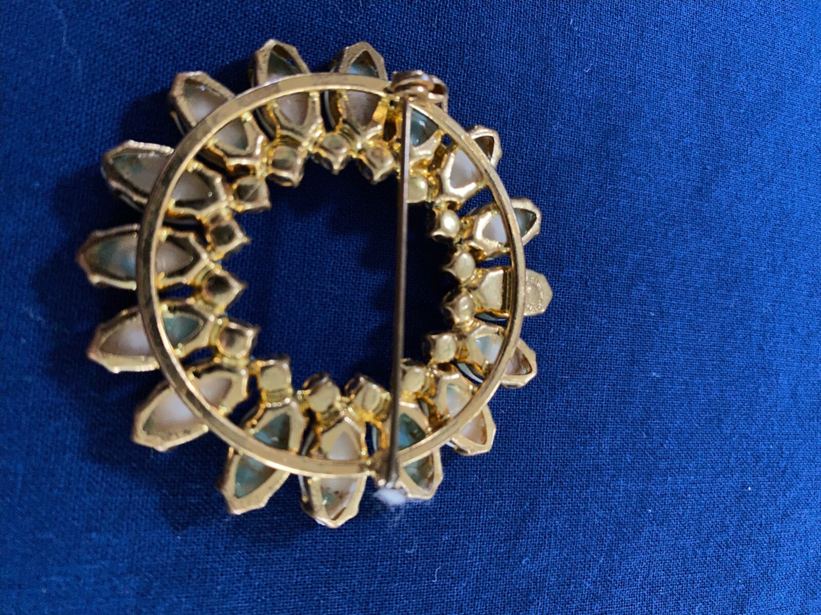 West Germany Gold Tone Navette Rhinestone Wreath Flow… - Gem