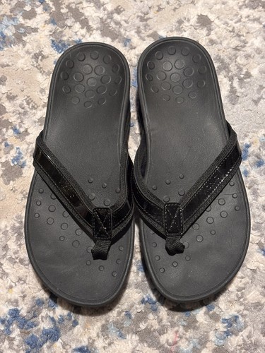 Vionic High Tide Women's Black Patent Leather Flip Flop Thong Sandal ...