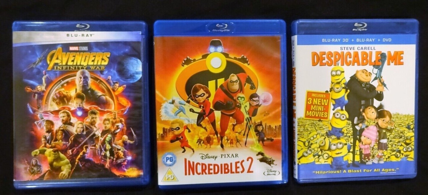 Lot of 3 -Incredibles 2 + Avengers: Infinity War (Blu-ray) + Despicable ...