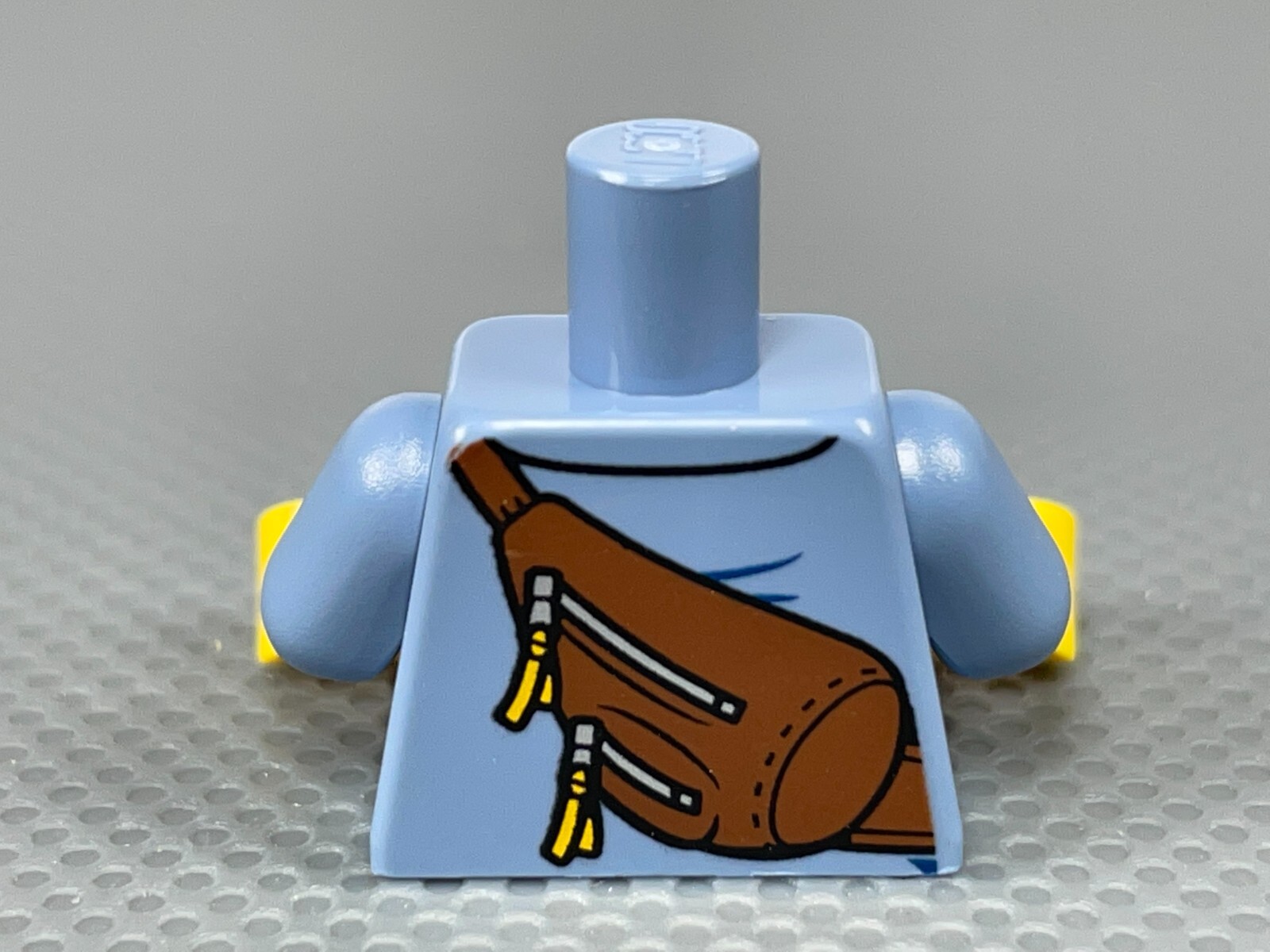LEGO Minifigure Torso Sand Blue Jacket Brown Belt & Bag on Back Zipper ...