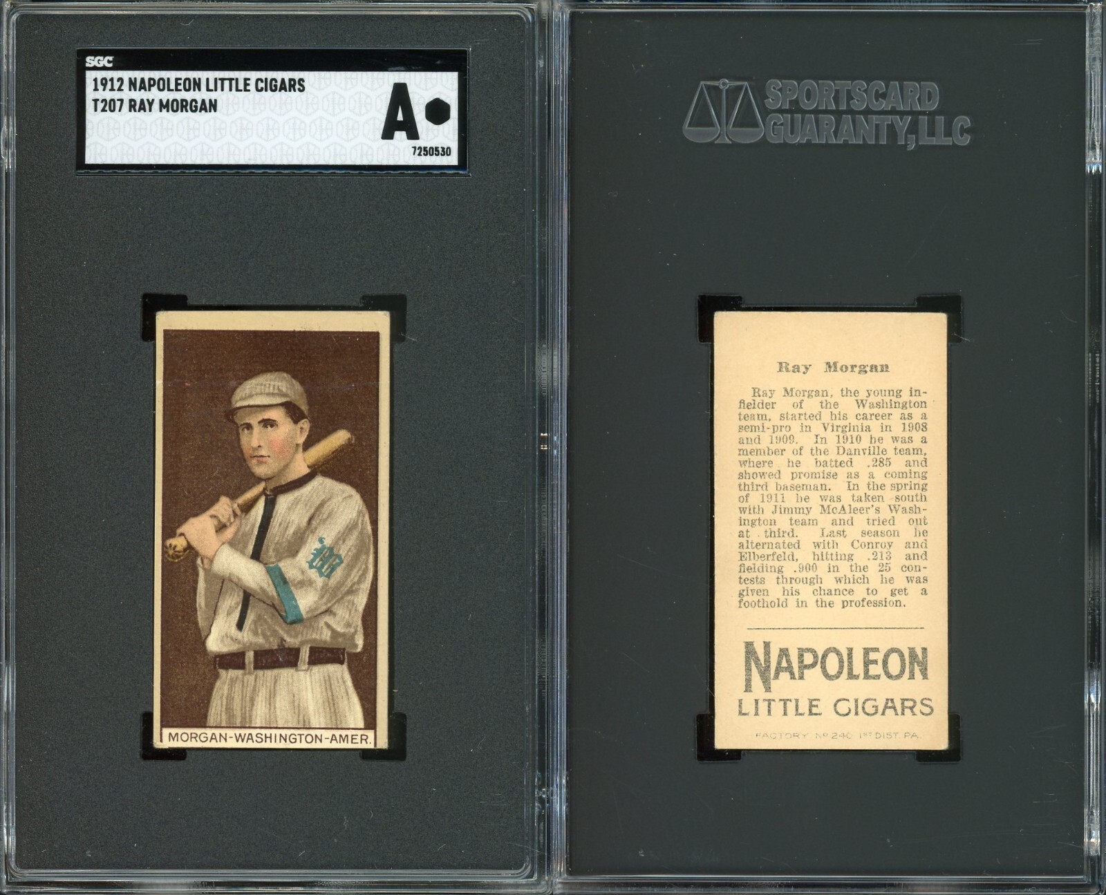 1912 T207 Brown Background Ray Morgan Washington Senators SGC A ...