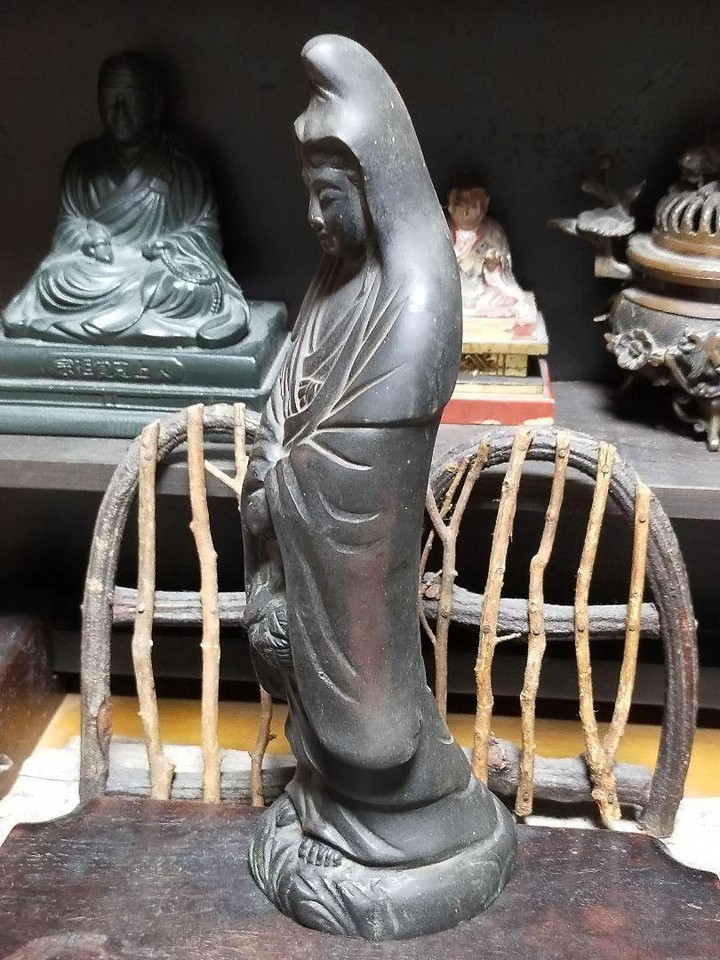 Very Old Copper Kanzeon Bodhisattva Standing Statue 2 Kannon Buddha ...