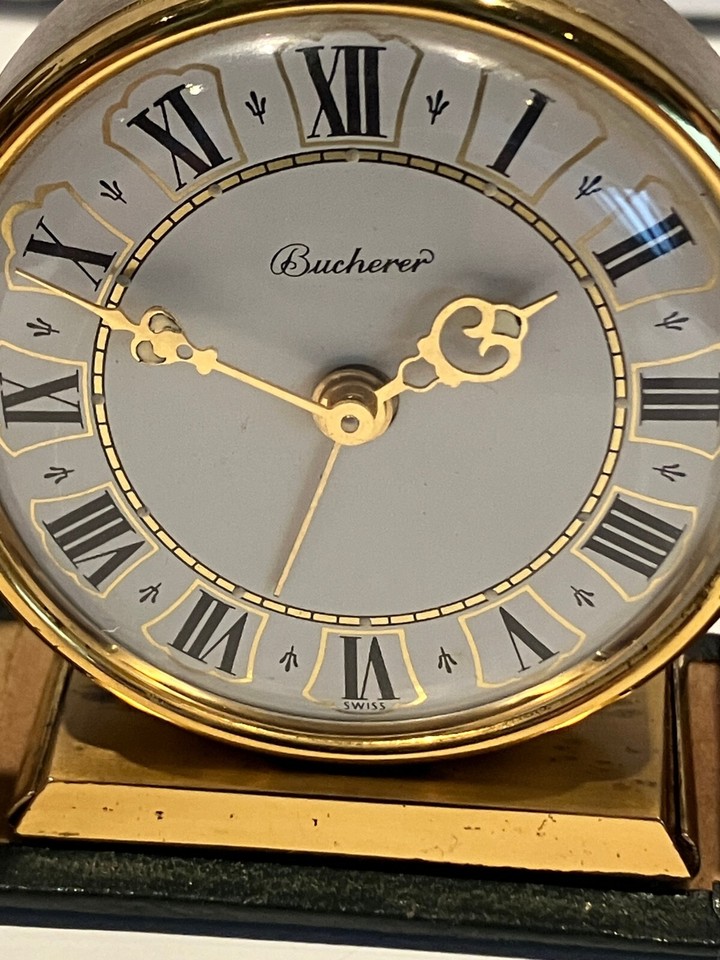 Bucherer Roman Numeral Travel Clock Leather Case VTG Has some winding ...