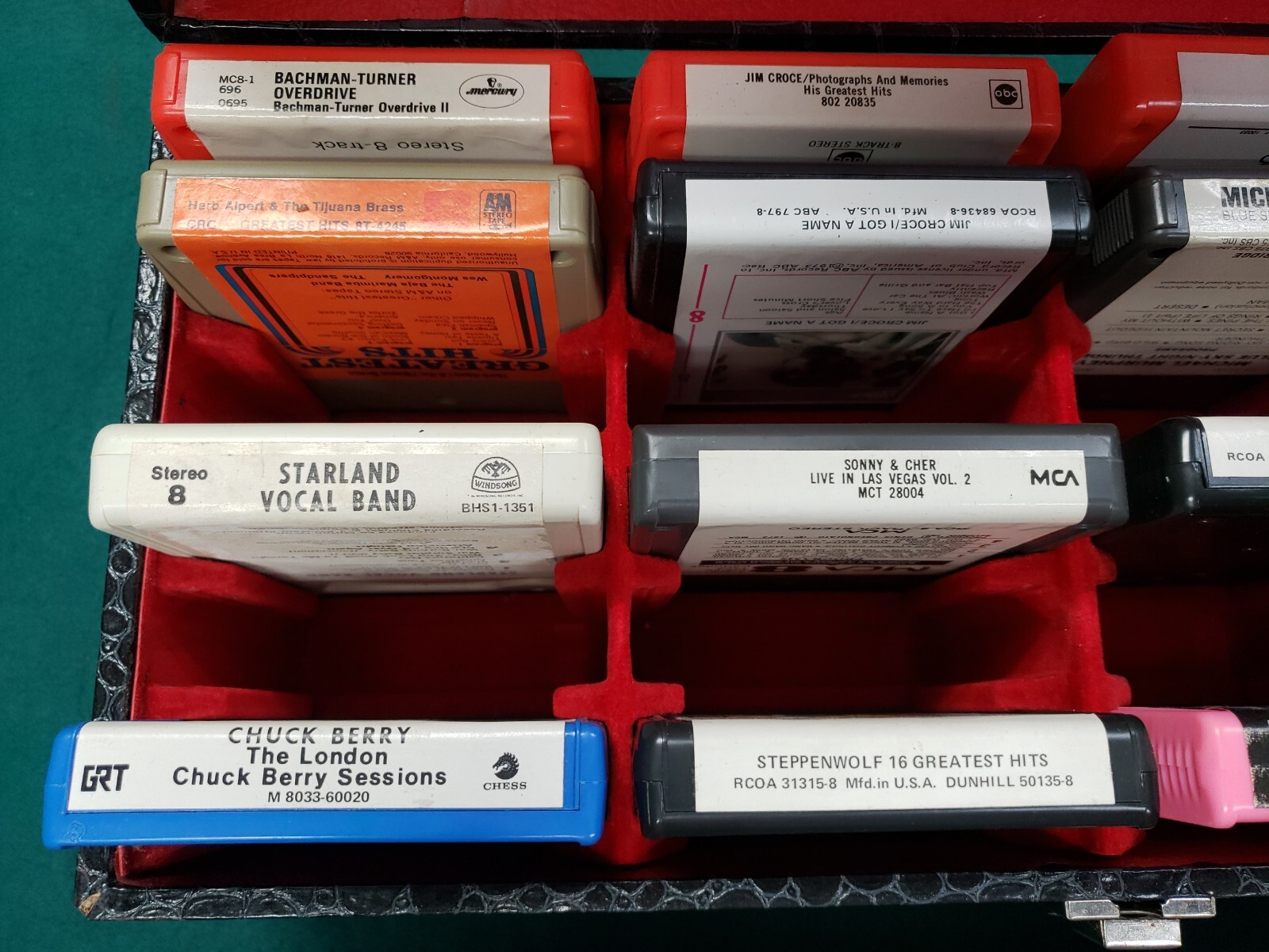 16x Good Vintage 8-Track Tape Lot w Carrying Case Storage Holder Holds ...