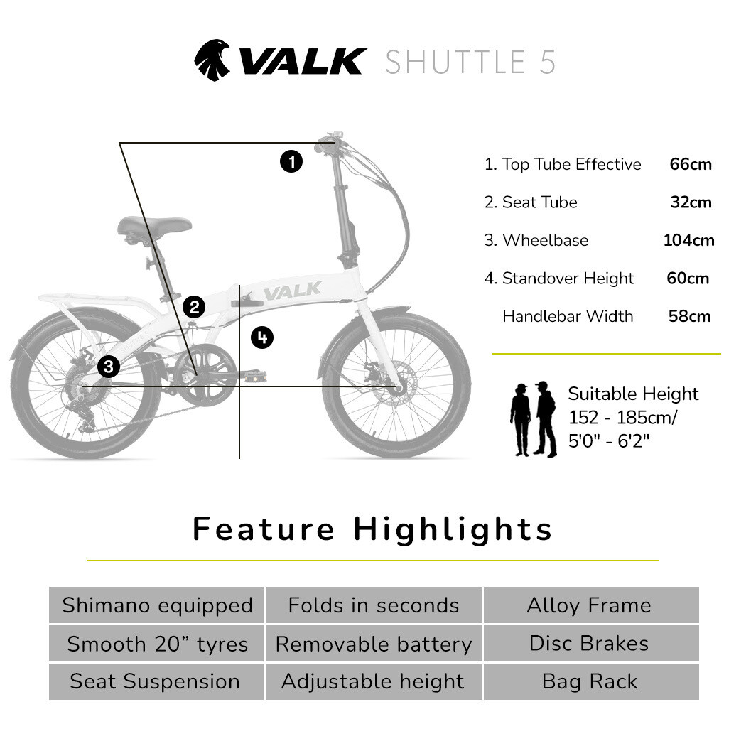 VALK Electric Folding Bike, 20" inch Foldable White ebike Shimano Fold ...