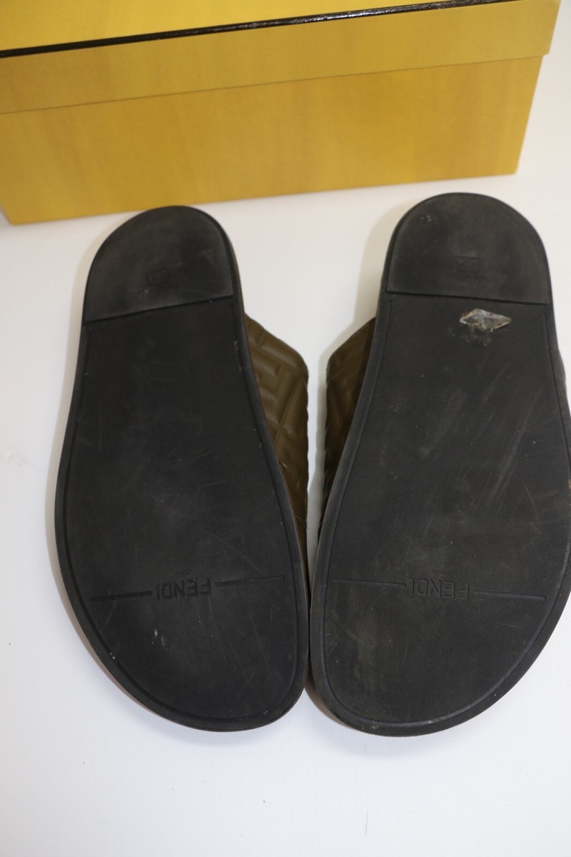 Fendi Brown Ff Buckle Logo Embossed Leather Slides Sandals Fendi Brown Ff Buckle Logo Embossed Leather Slides Sandals