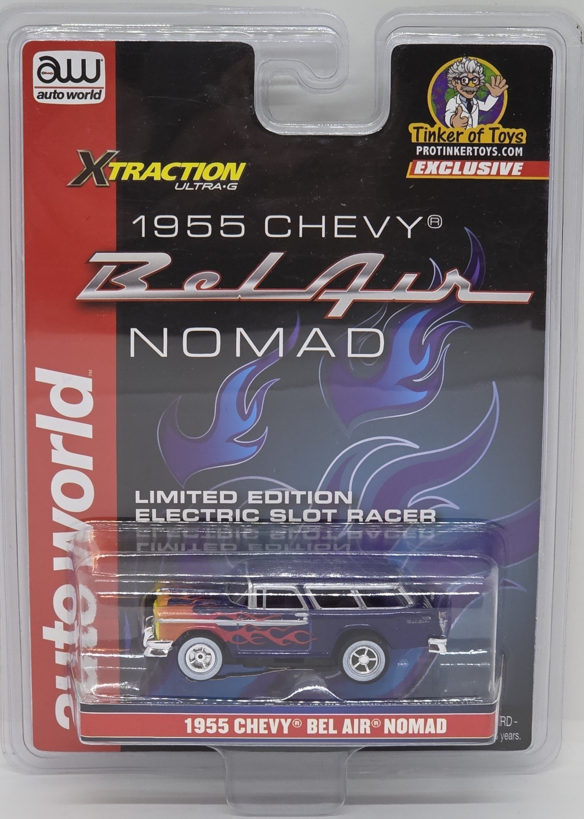 AUTO WORLD 1955 CHEVY BEL AIR NOMAD PURPLE FLAMES SLOT CAR MINT SEALED CARD MIP | eBay