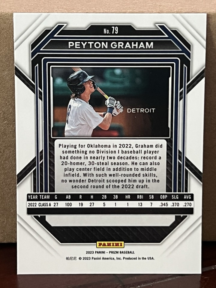 2023 Prizm Baseball Peyton Graham Prospect Rookie Card #79 Detroit ...