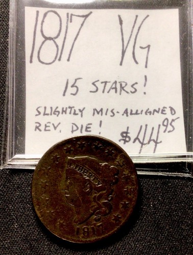 1817 One Cent VG! 15 Stars! Slight Misaligned Rev. Die! ENN Coins | eBay