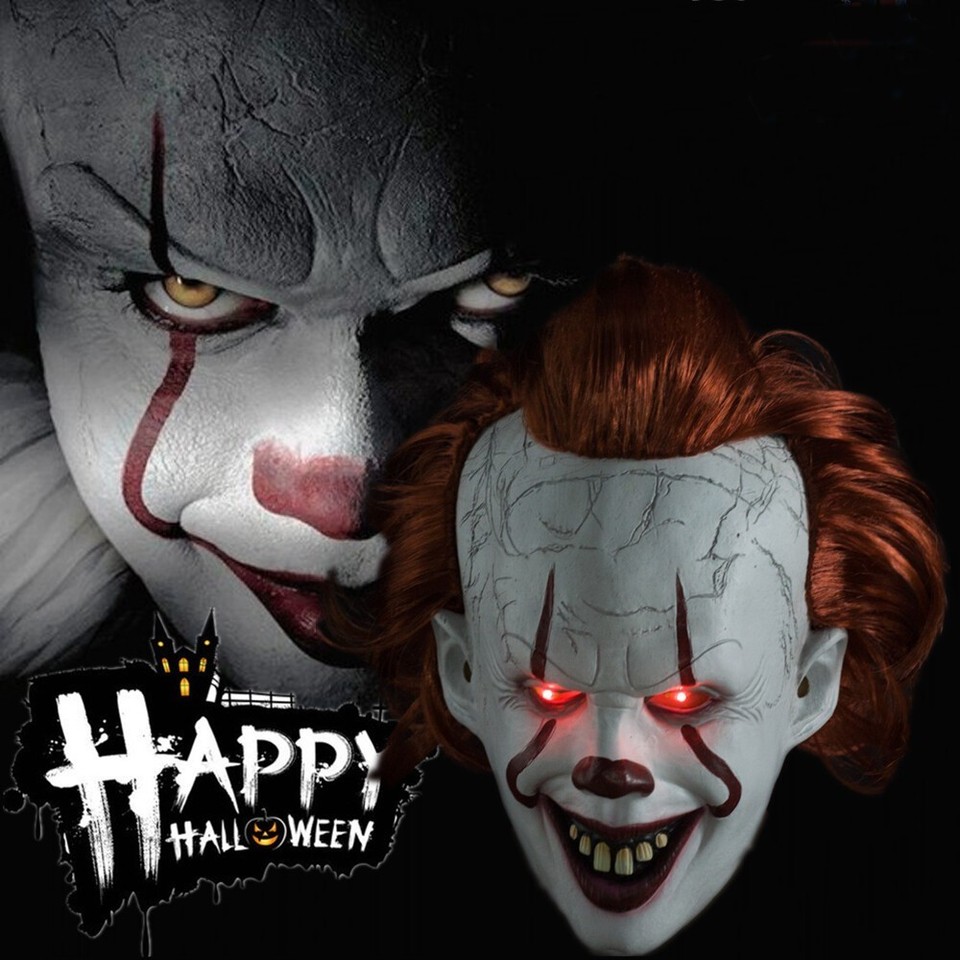 Mask Pennywise Clown Mask Full Head Halloween Cosplay Scary with LED ...