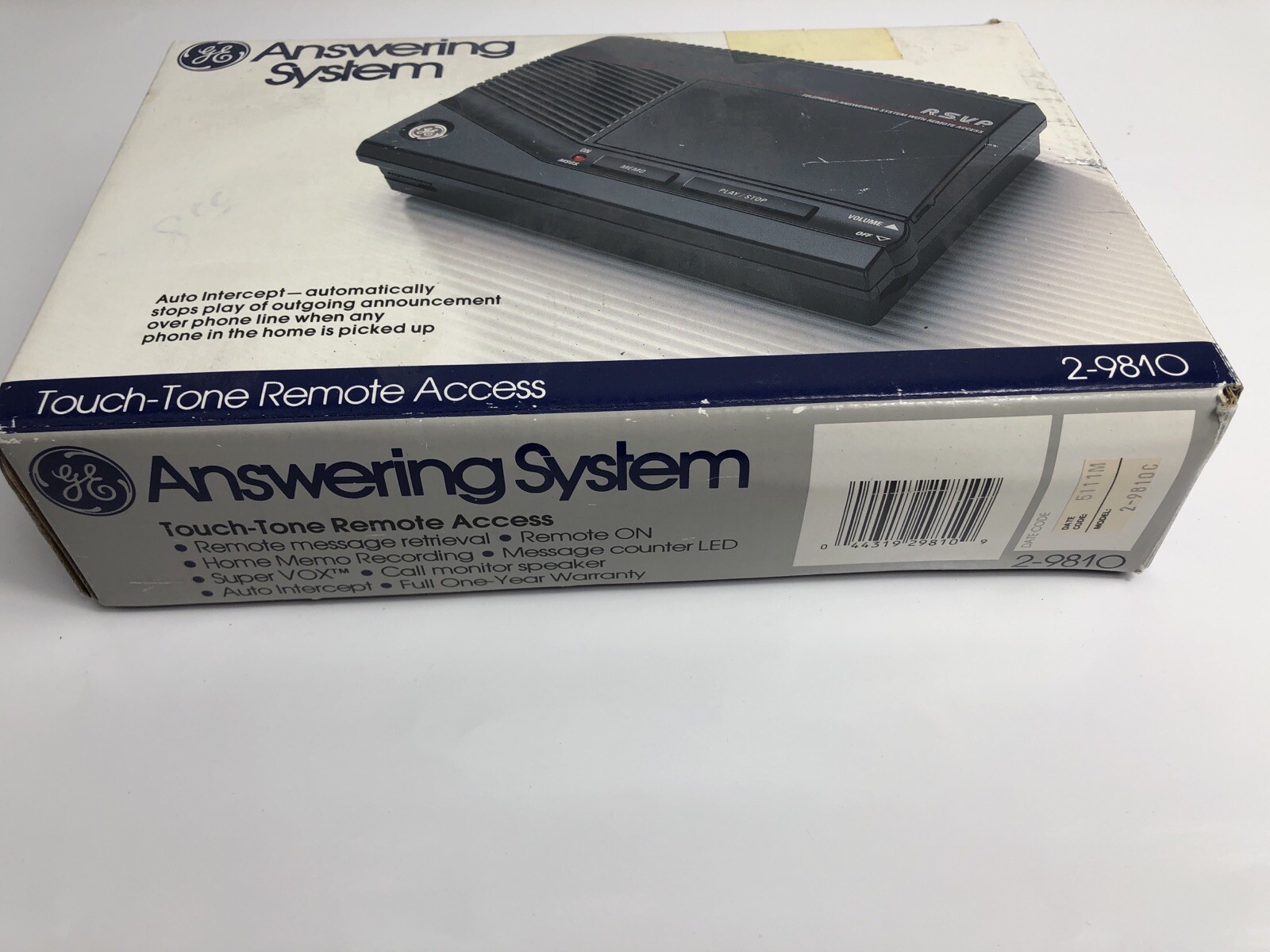 Vintage GE Touch-Tone Remote Access Answering machine model 2-9810 NOS ...