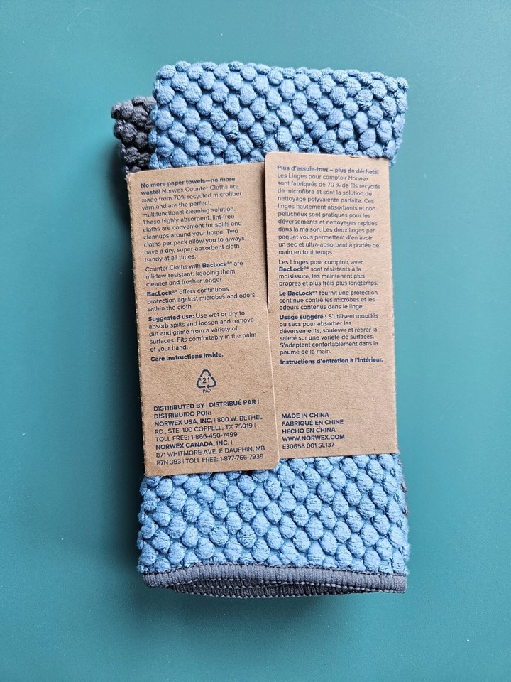 Norwex Large Counter Cloths Set 2 Teal Blue & Slate Gray 9" X 14" Brand ...