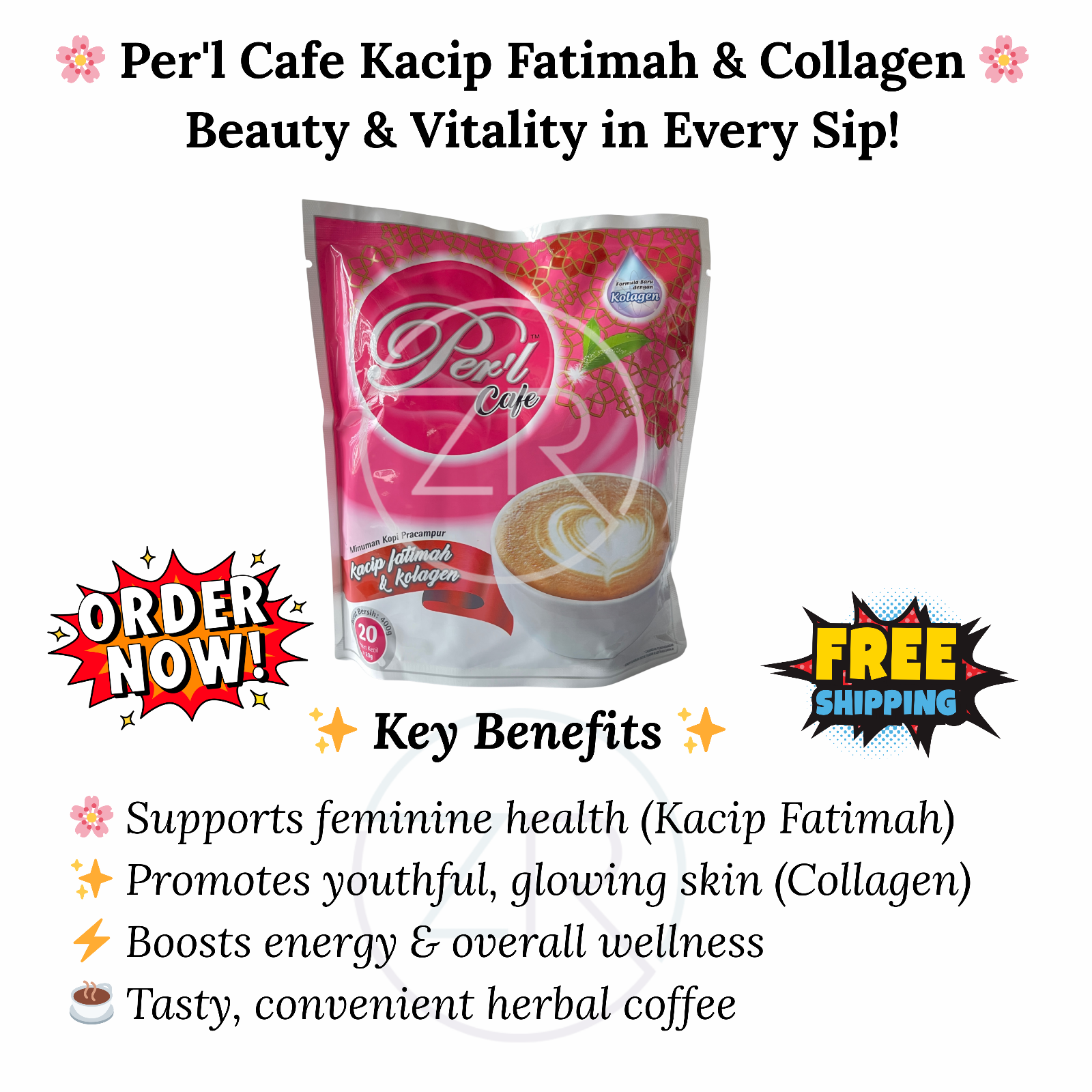 2 packs x 20 sticks Per'l Cafe Kacip Fatimah & Collagen Instant Premium ...