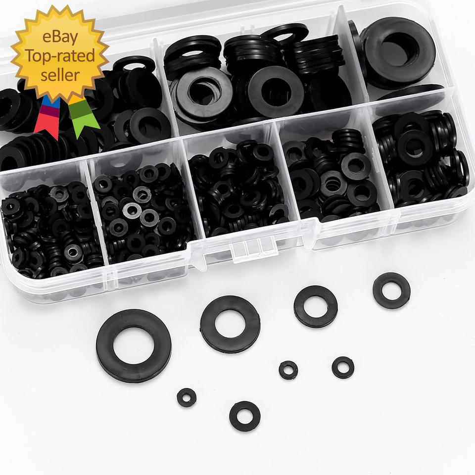 650 Pcs Black Nylon Flat Washer Assortment Kit, round Flat Nylon ...
