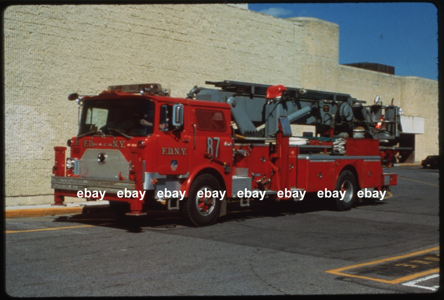 FDNY Ladder 87 1980 Mack CF Baker 75' Tower Ladder Fire Apparatus Slide ...