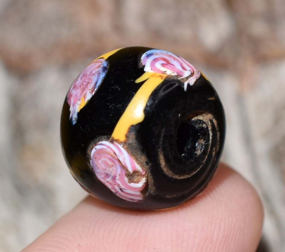 Antique Venetian Black Lampwork Italian Eye Bead W/ Yellow Stripes ...