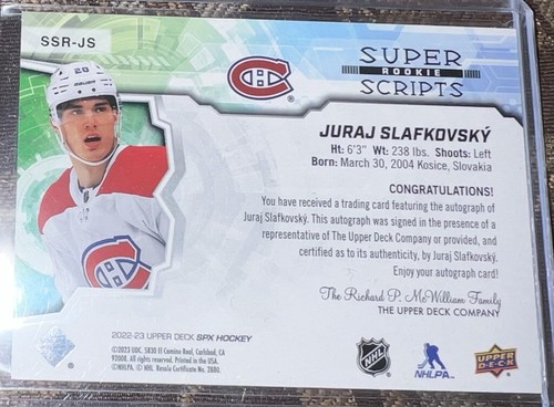 2022-23 SPx - Rookie Superscripts #SSR-JS Juraj Slafkovsky (AU, RC) for ...