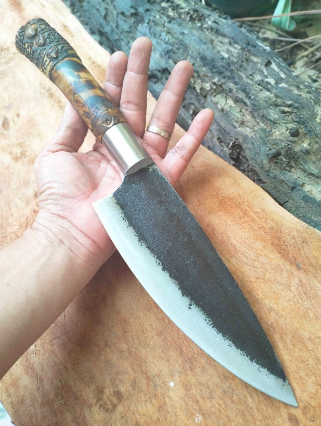 Handmade Chef Hunting Camping knife 7.7” Plow steel forged,Bamboo ...