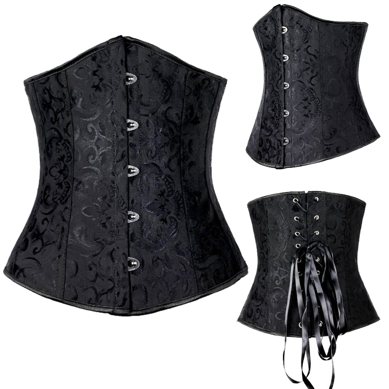 Pure Steel Busk Boned Corset Lace Up Underbust Waist Cincher Bustier ...
