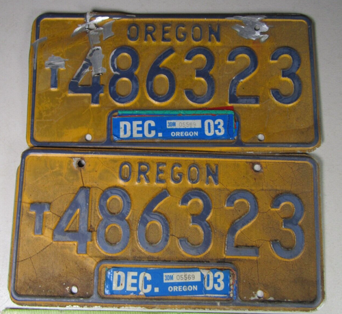 Vintage Oregon Blue Yellow License T486323 GMC Van Truck Plates Dec ...