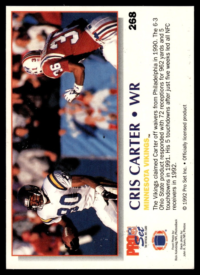 Cris Carter 1992 Pro Set Power Card #268 | eBay