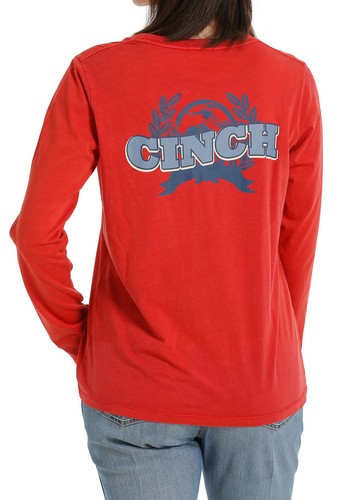 Ladies Cinch Logo Red Tee Long Sleeve | eBay