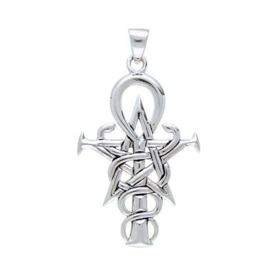 Wizardry Symbol Caduceus Ankh Pagan Wicca Sterling Silver Pendant by ...