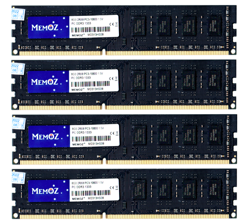 Memoz 32GB DDR3 (4x8GB) 1333 MHz Desktop PC3 10600 UDIMM 240 Pins PC ...