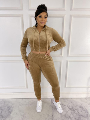 ACCESS LADIES 2PC ACTIVEWEAR VELVET JOGGER OUTFIT SET (BROWN) | eBay