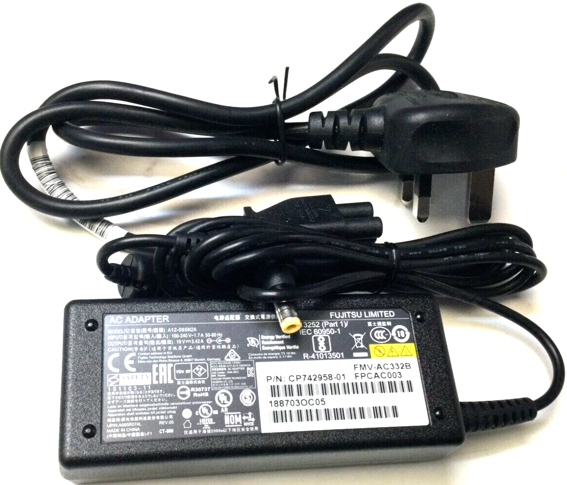 GENUINE FUJITSU 19V 3.42A 65W A12-065N2A AD LAPTOP CHARGER POWER LEAD ...