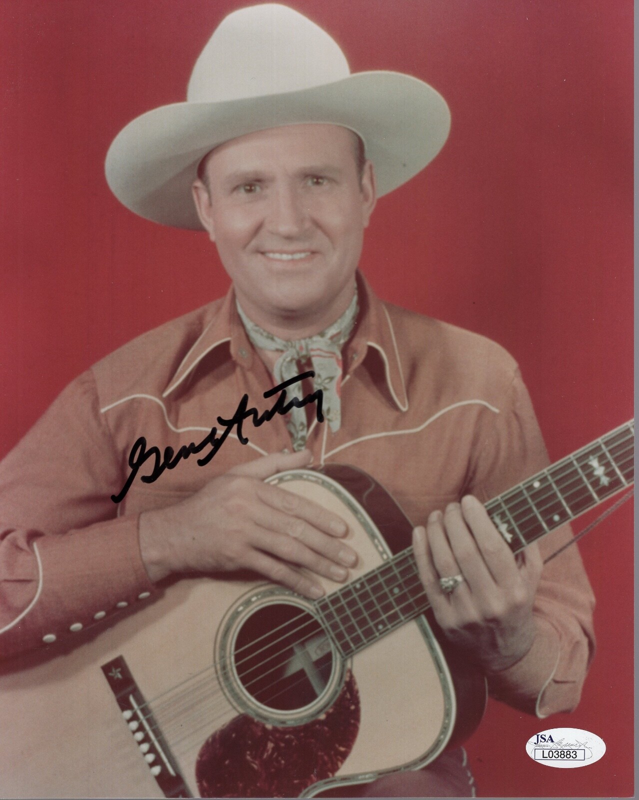 GENE AUTRY AUTOGRAPHED 8x10 COLOR PHOTO SINGING COWBOY WITH GUITAR JSA ...