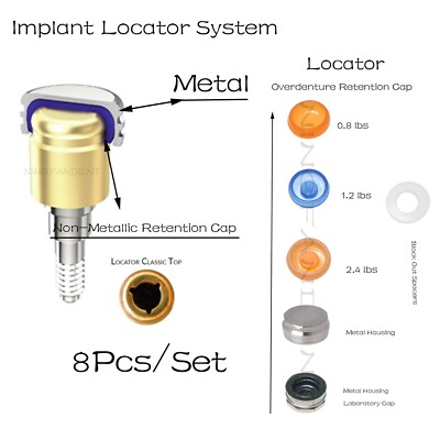 8Pcs Dental Retention Caps Fits Overdenture Locater Implant Abutment | eBay