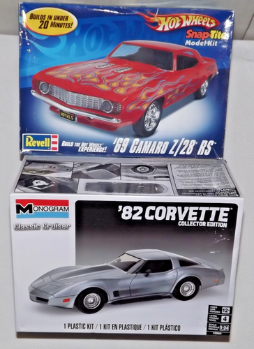 Lot of 2 Model Car Kits Revell '69 Camaro Z/28 & Monogram '82 Corvette ...