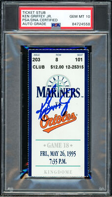 Ken Griffey Jr. May 26, 1995 Spiderman Catch Ticket Stub Gem 10 Auto ...