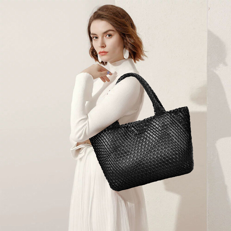 Women Woven Bag Large Leather Vegan Tote Bag Handbag Fashion Purse ...