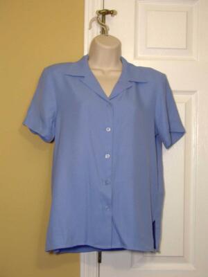 BASIC EDITIONS BLUE BUTTON DOWN SHORT SLEEVE BLOUSE SMALL (fits like a medium) | eBay