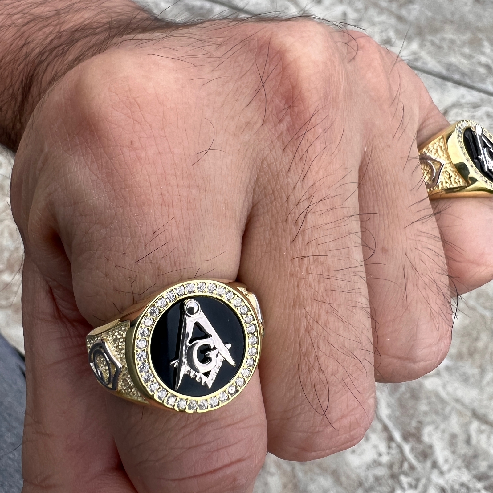 14K Gold Plated over 925 Sterling Silver Masonic Ring Master Mason CZ ...