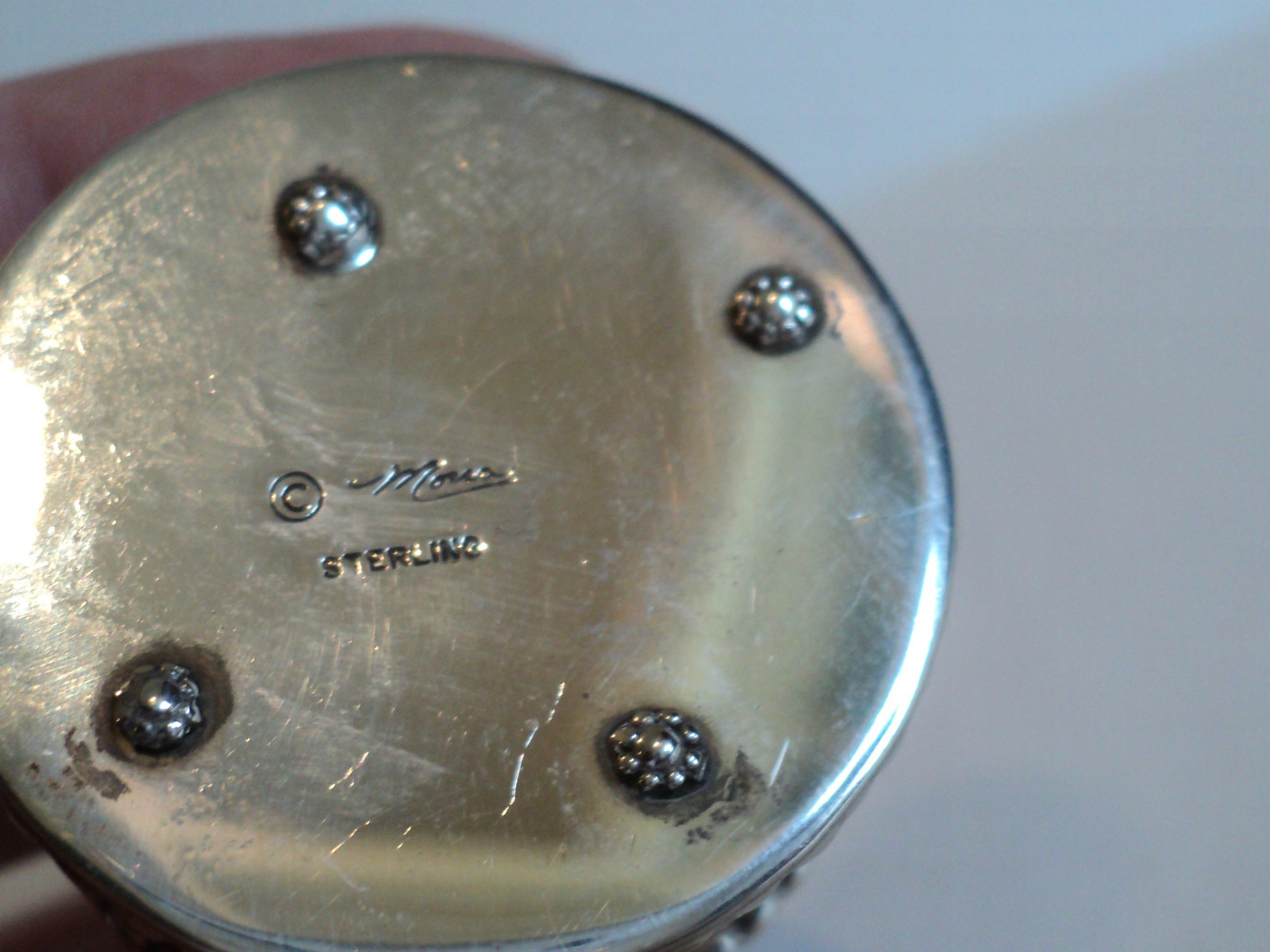 UNUSUAL CUSTOM MADE STERLING SILVER NOVELTY INK POT w/ TALL LEAF FINIAL ...