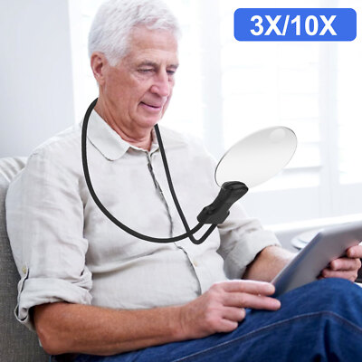 3X Hands-Free Neck Magnifier Flexible Gooseneck Magnifying Glass for ...