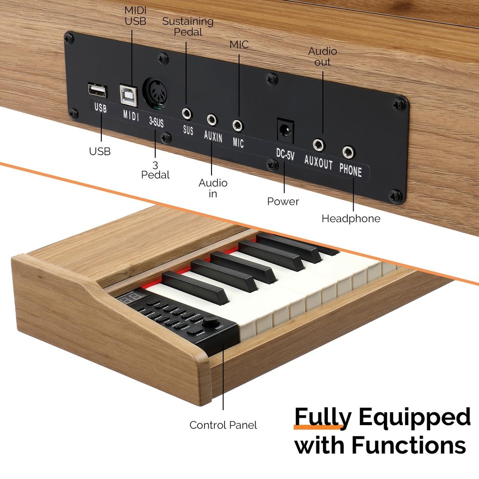 Glaryy GDP-203 88 Keys Digital Piano Full Weighted Keyboards With 3 ...