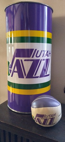 Vintage 90's Utah Jazz NBA Trash Can🗑19.5 & Mini Hutch Ball 🏀 Maravich ...