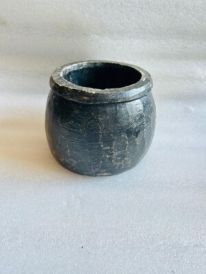 Antique Heavy Black Stone Hand Made Planter Pot Old Black Stone Storage ...